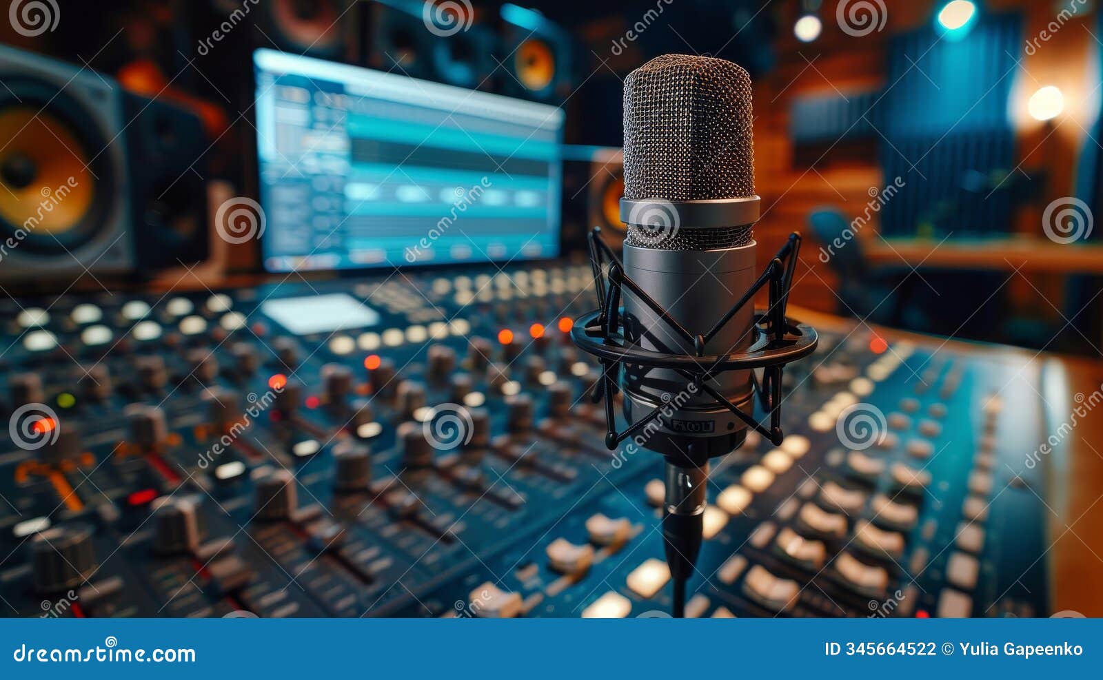 A Professional Condenser Microphone Set Up in a Recording Studio Stock ...