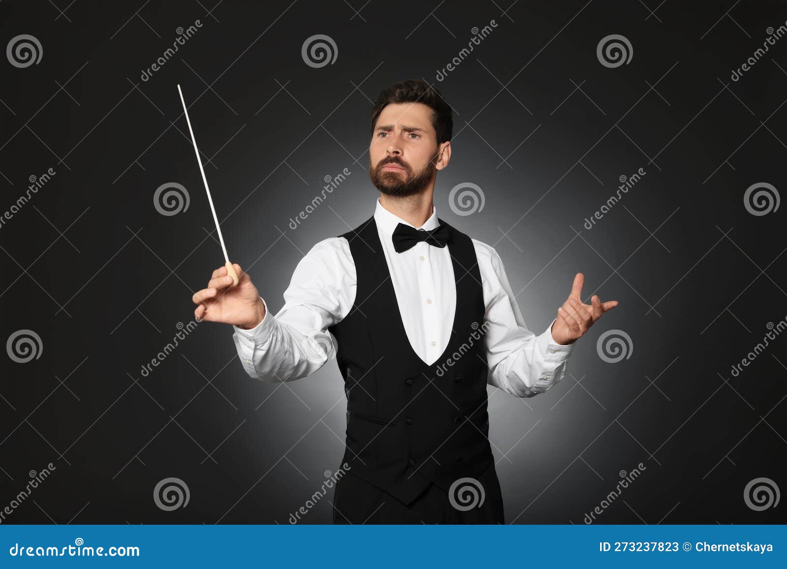 Professional Conductor with Baton on Black Background Stock Image ...