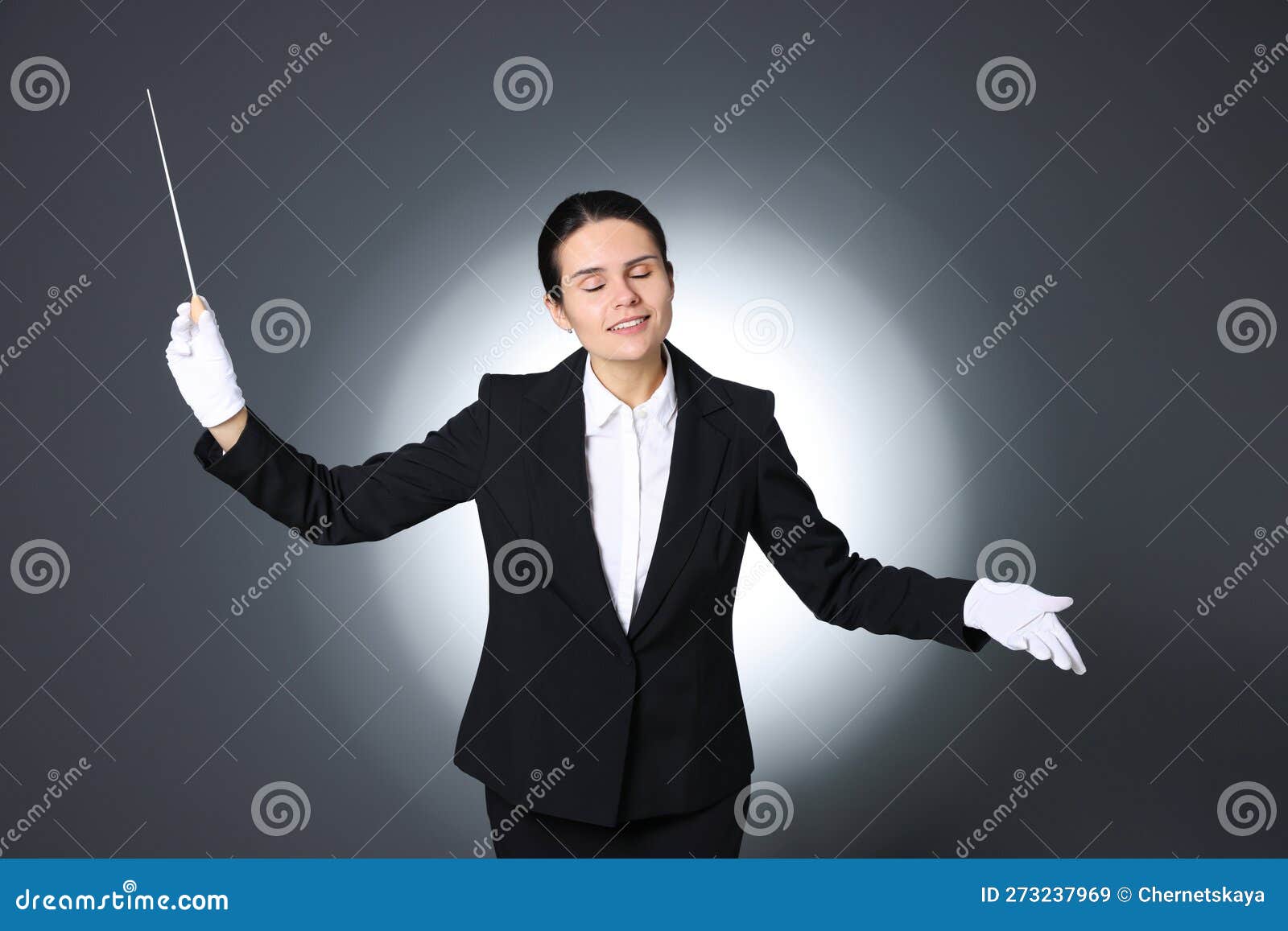 Professional Conductor with Baton on Grey Background Stock Image ...