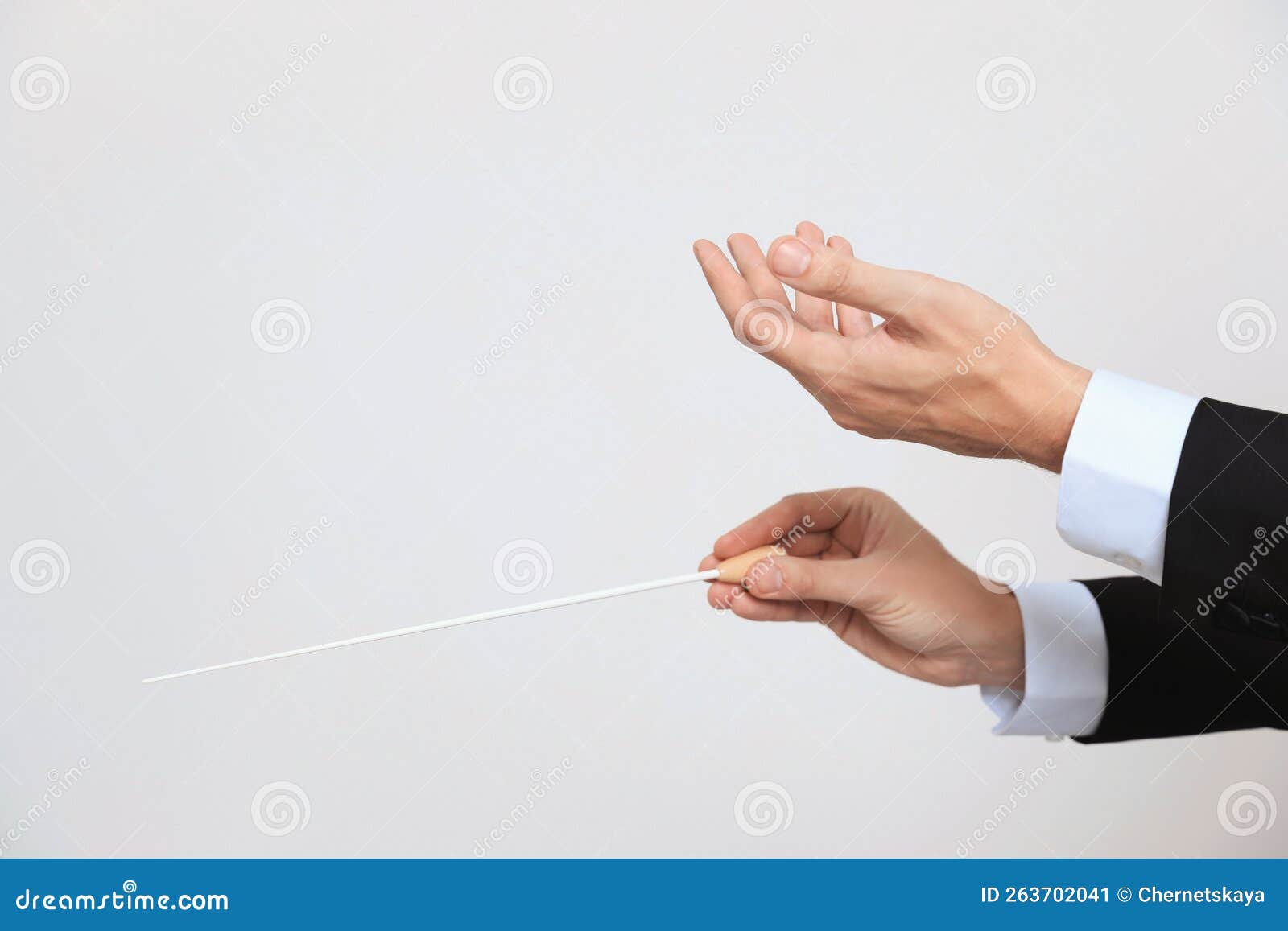 Professional Conductor with Baton on Light Grey Background, Closeup ...