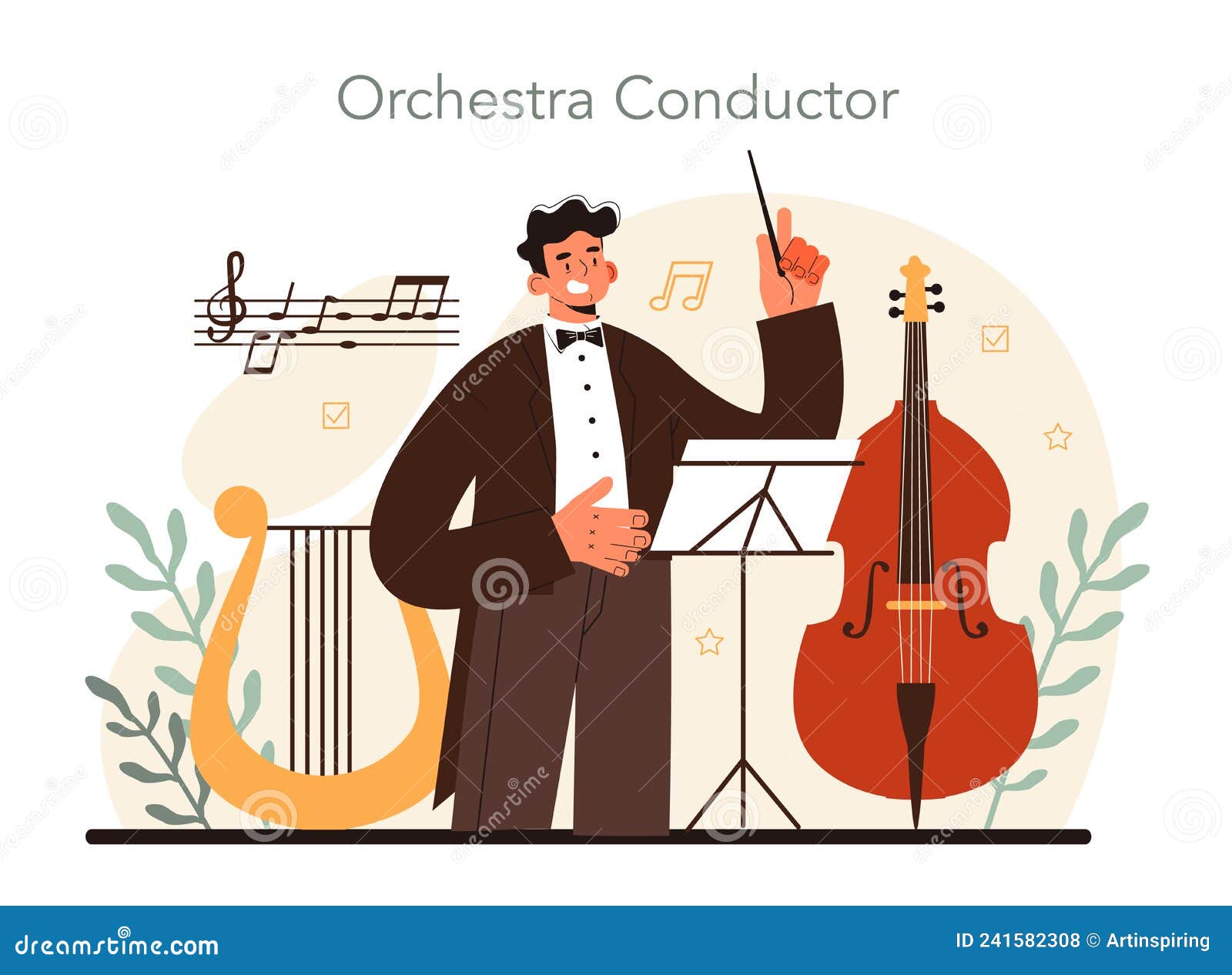 Professional Conductor. Conductor And Symphony Orchestra Performing ...