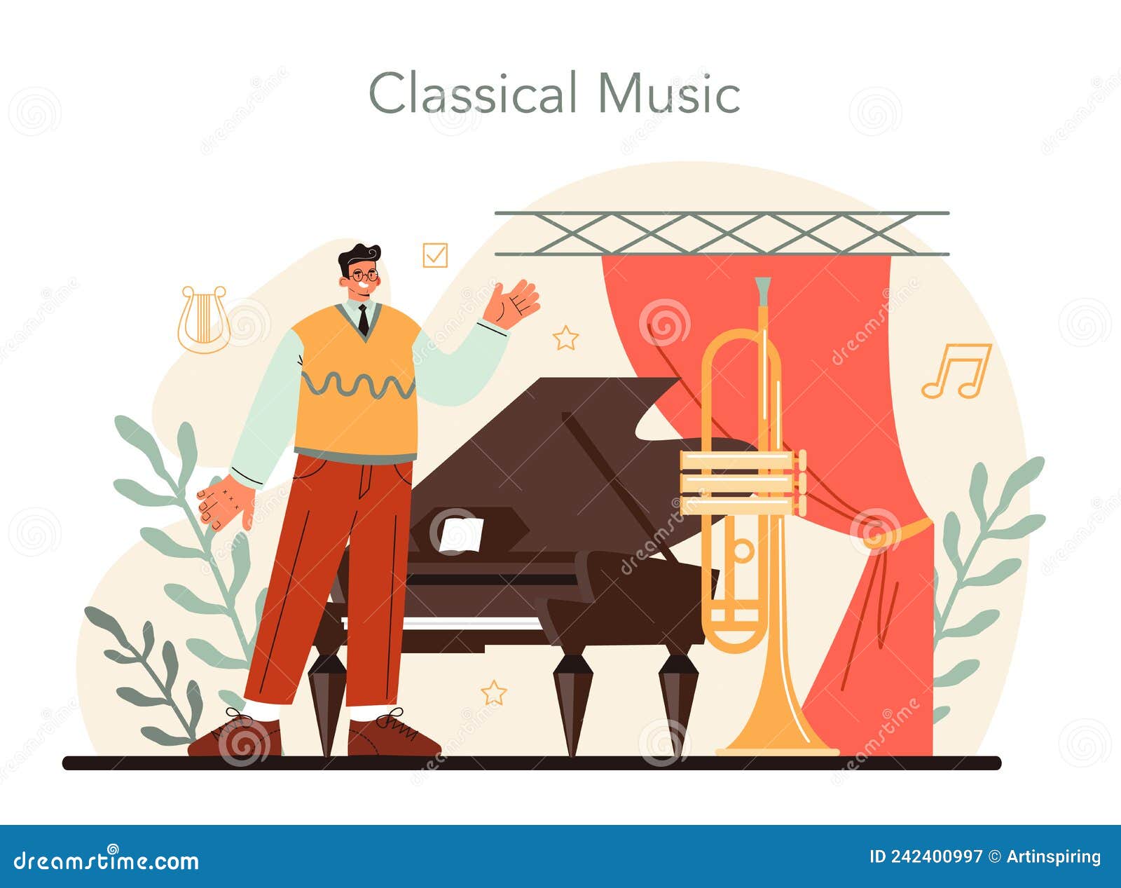 Professional Conductor. Conductor And Symphony Orchestra Performing ...