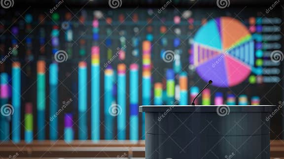 Modern Conference Podium with Data Analytics Background Stock ...