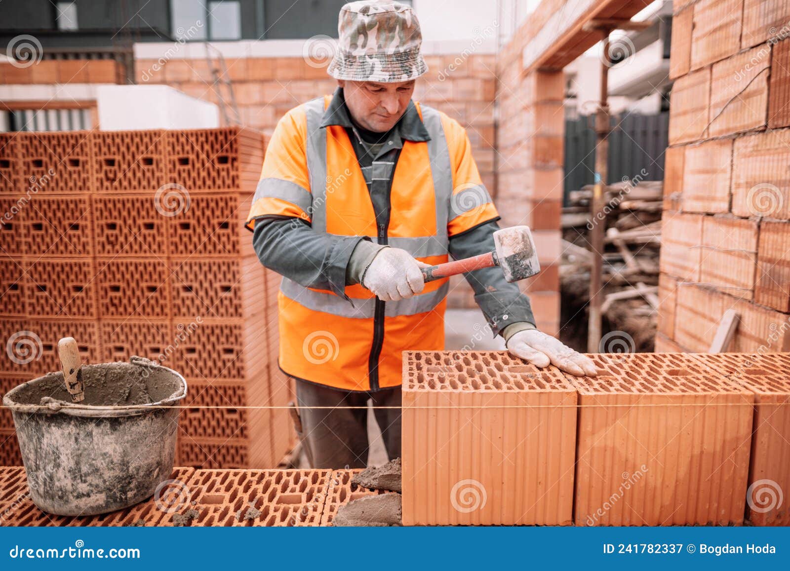 Professional Construction Worker, Bricklayer and Mason Building House ...