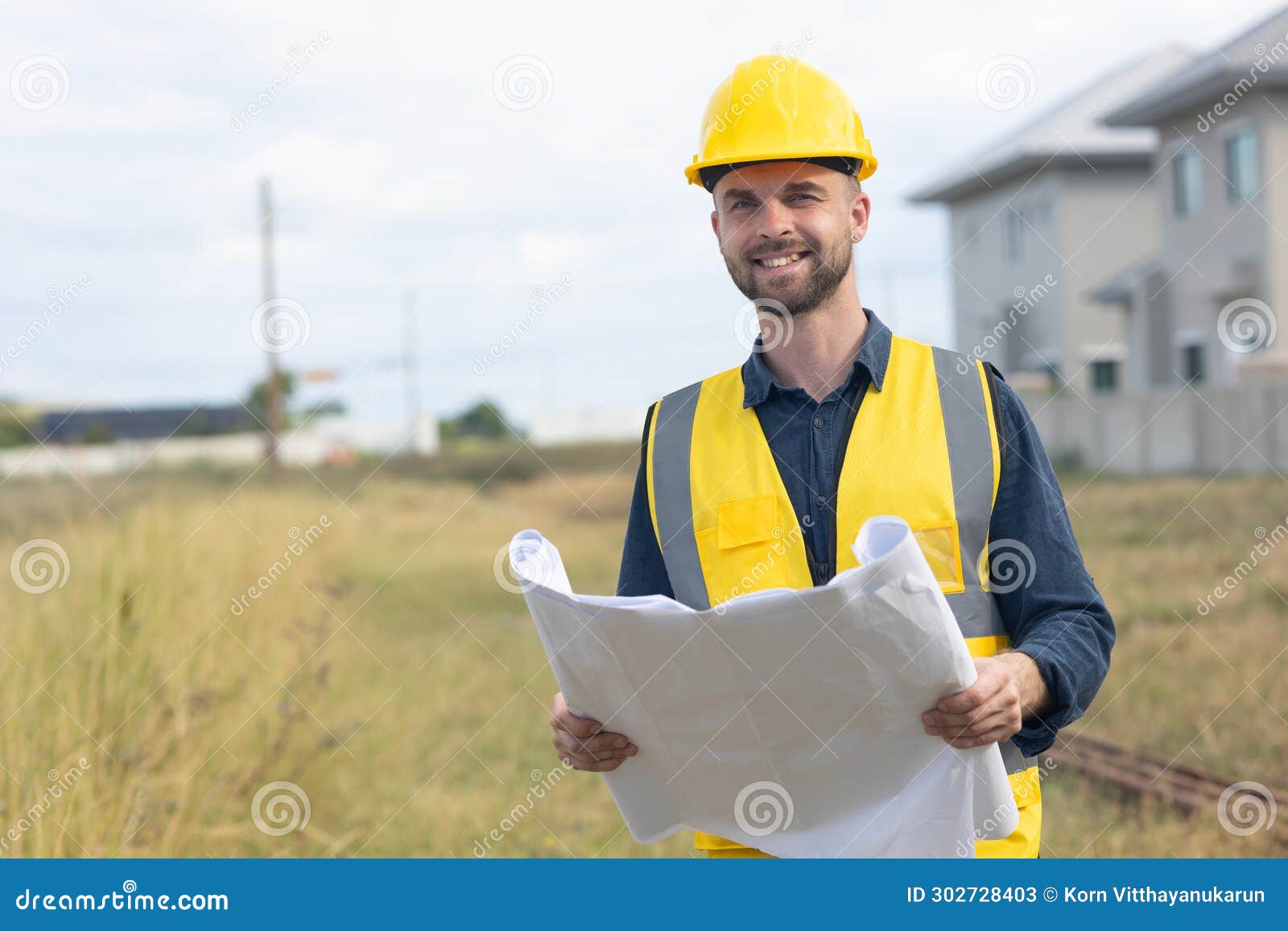 Professional Construction Worker Engineer Male. Real Estate House Project Builder Stock Image ...