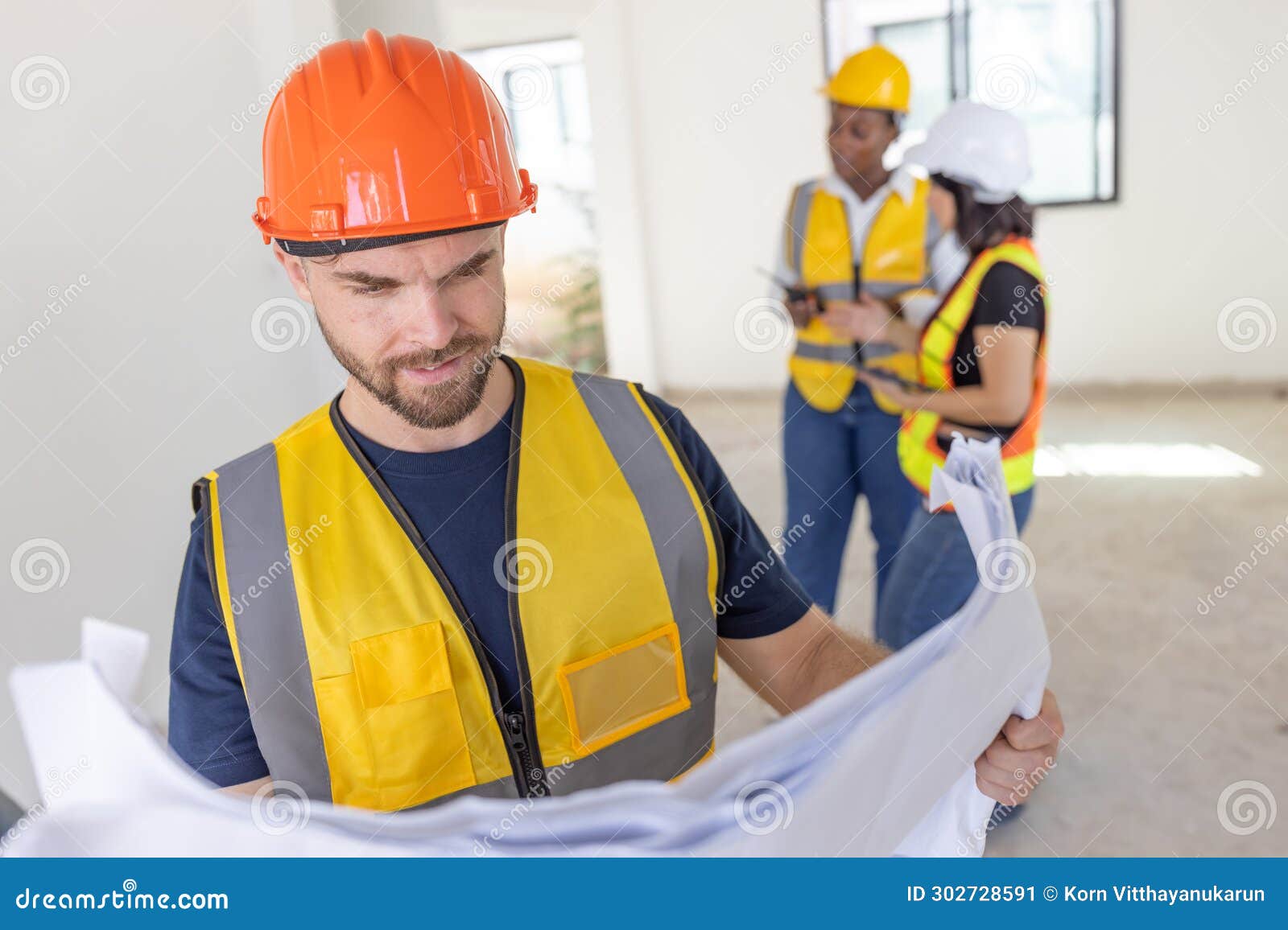 Professional Construction Worker Engineer Male. Real Estate House Project Builder. Smart ...