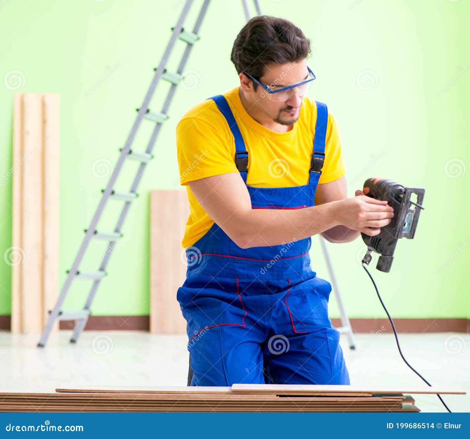 Professional Contractor Laying Flooring at Home Stock Photo - Image of ...