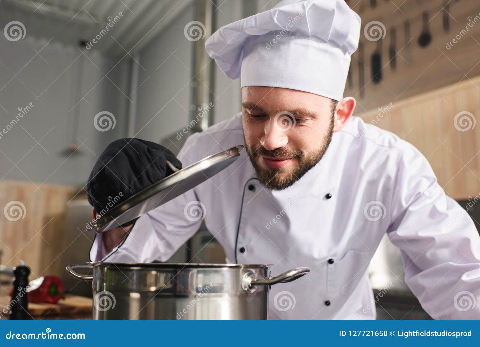 Professional Cook Checking Dish Stock Photo - Image of handsome, white ...