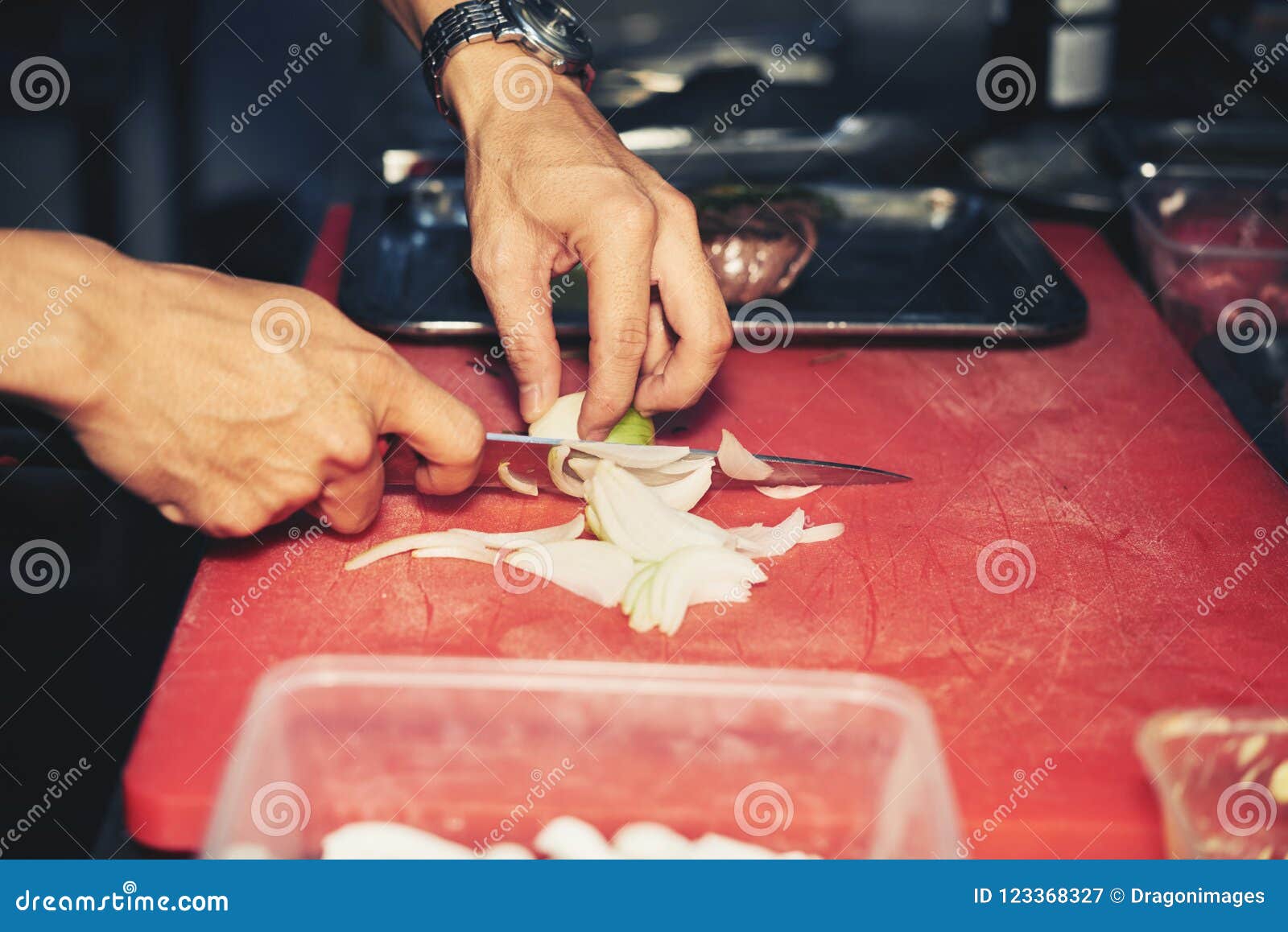 Cook preparing ingredients stock image. Image of street - 123368327