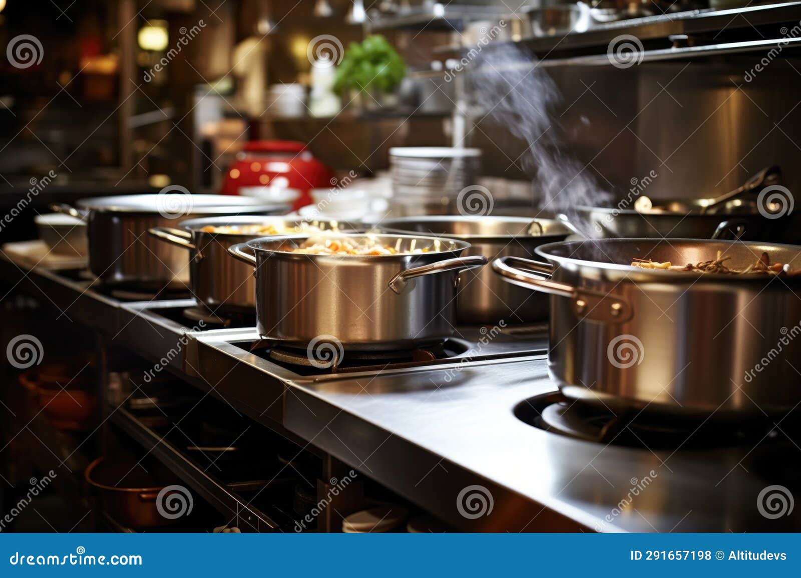 Professional Cookware in Restaurant Kitchen Stock Photo - Image of ...