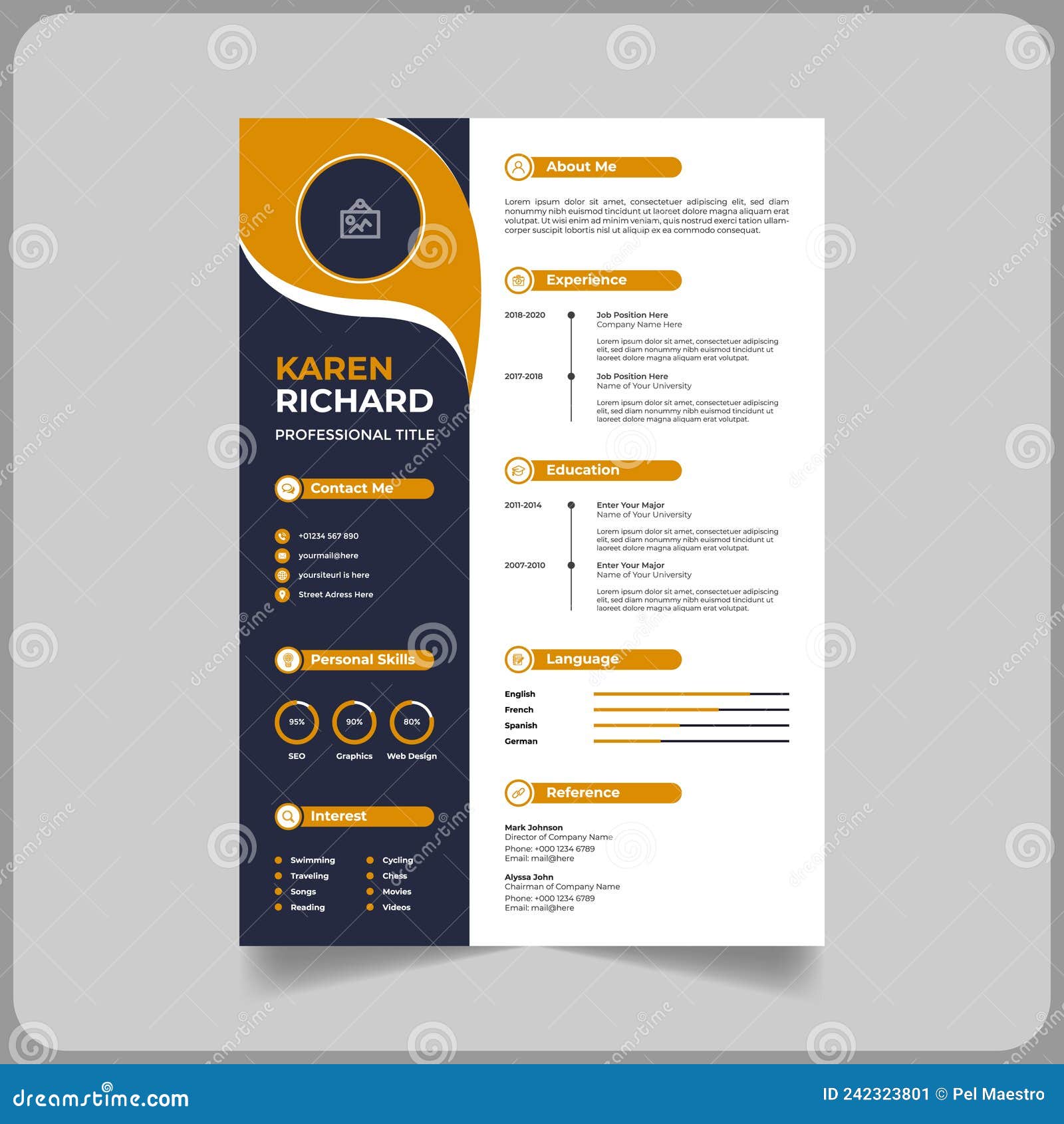Professional Creative Cv or Resume Template in Eps Stock Illustration ...