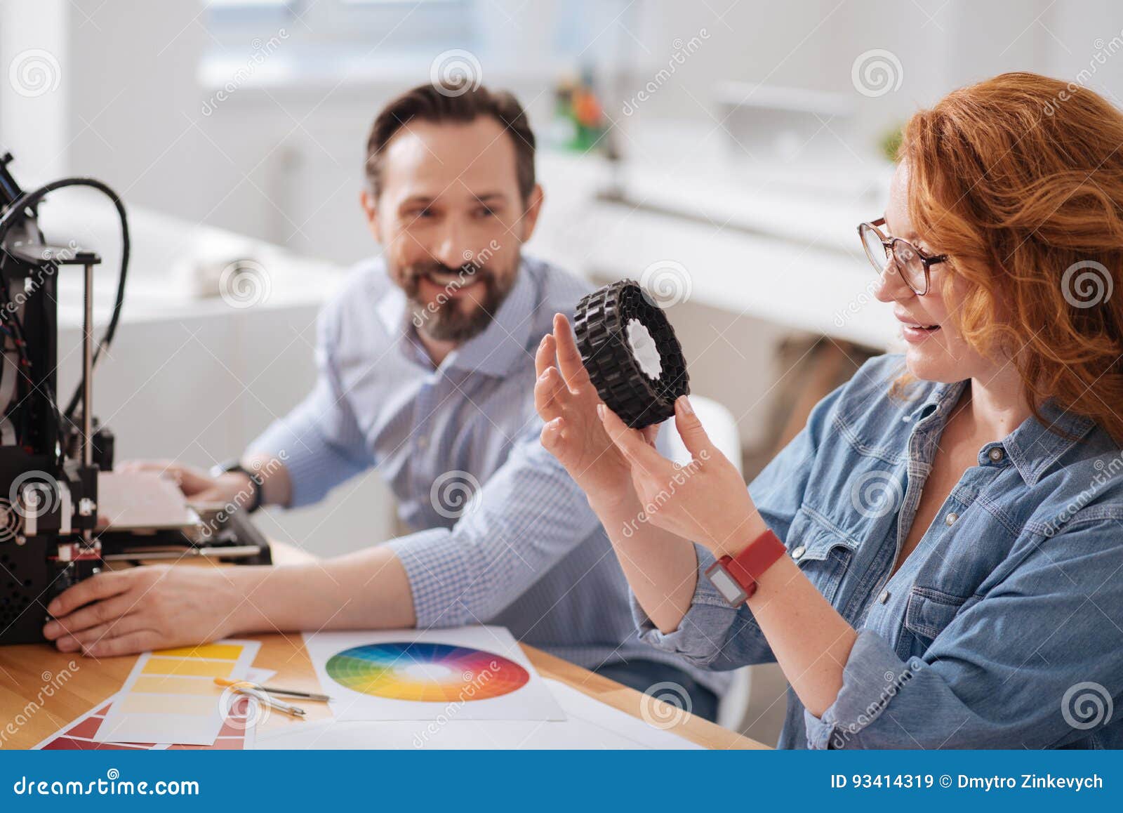 Professional Creative Designer Looking at the Printed Object Stock ...