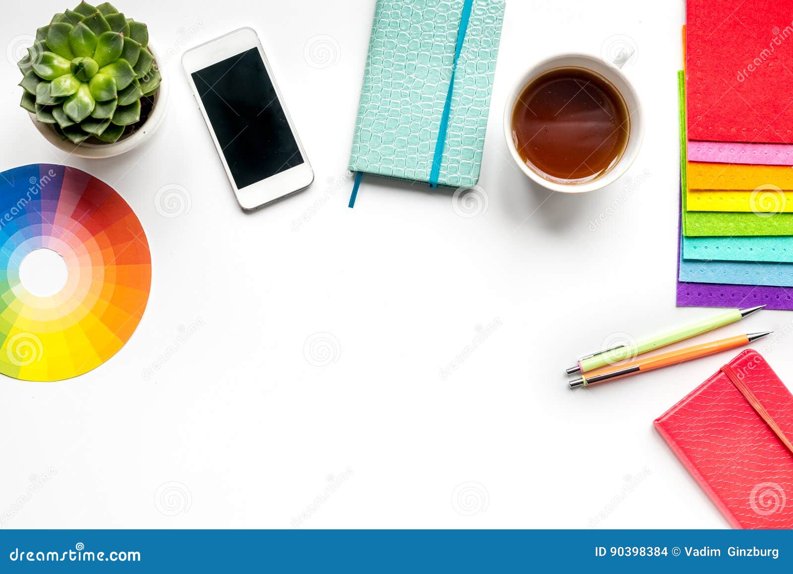 Professional Creative Graphic Designer Desk on White Background Top ...