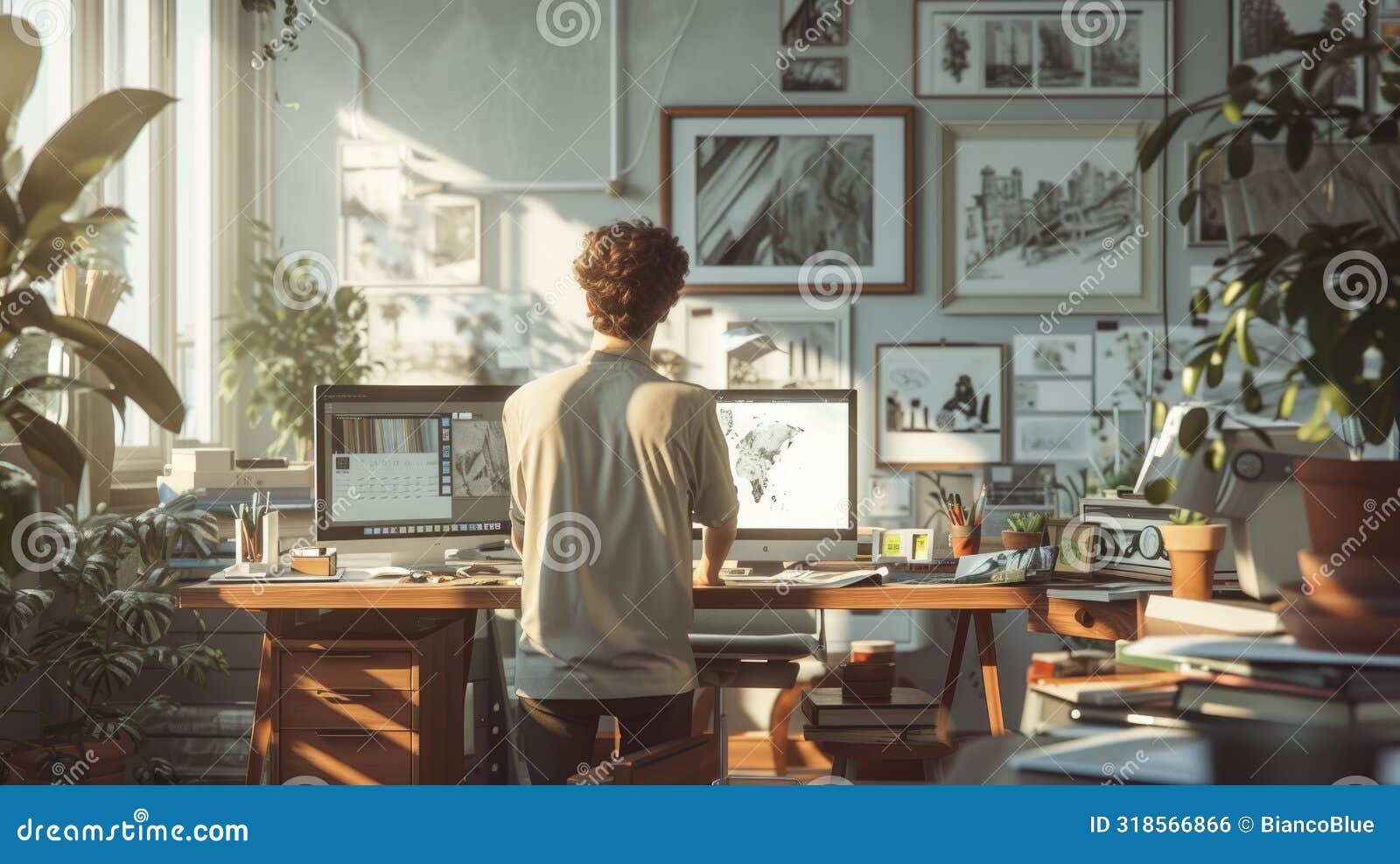 Creative Graphic Designer Working on Computer while Designing Product ...