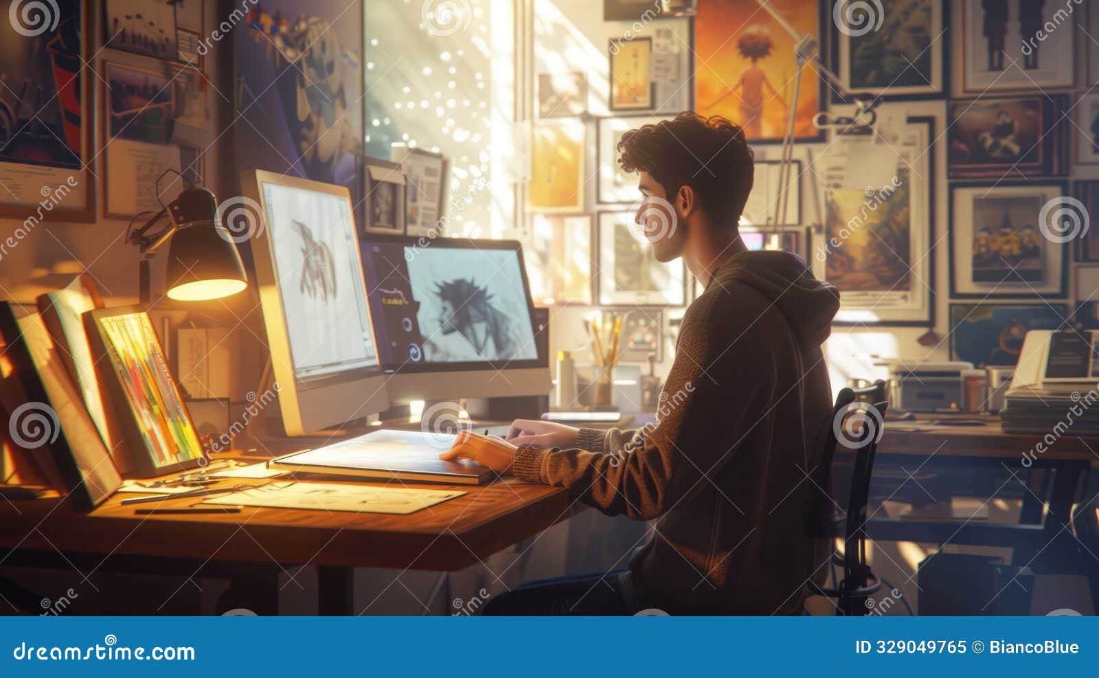 Creative Graphic Designer Working on Computer while Designing Product ...