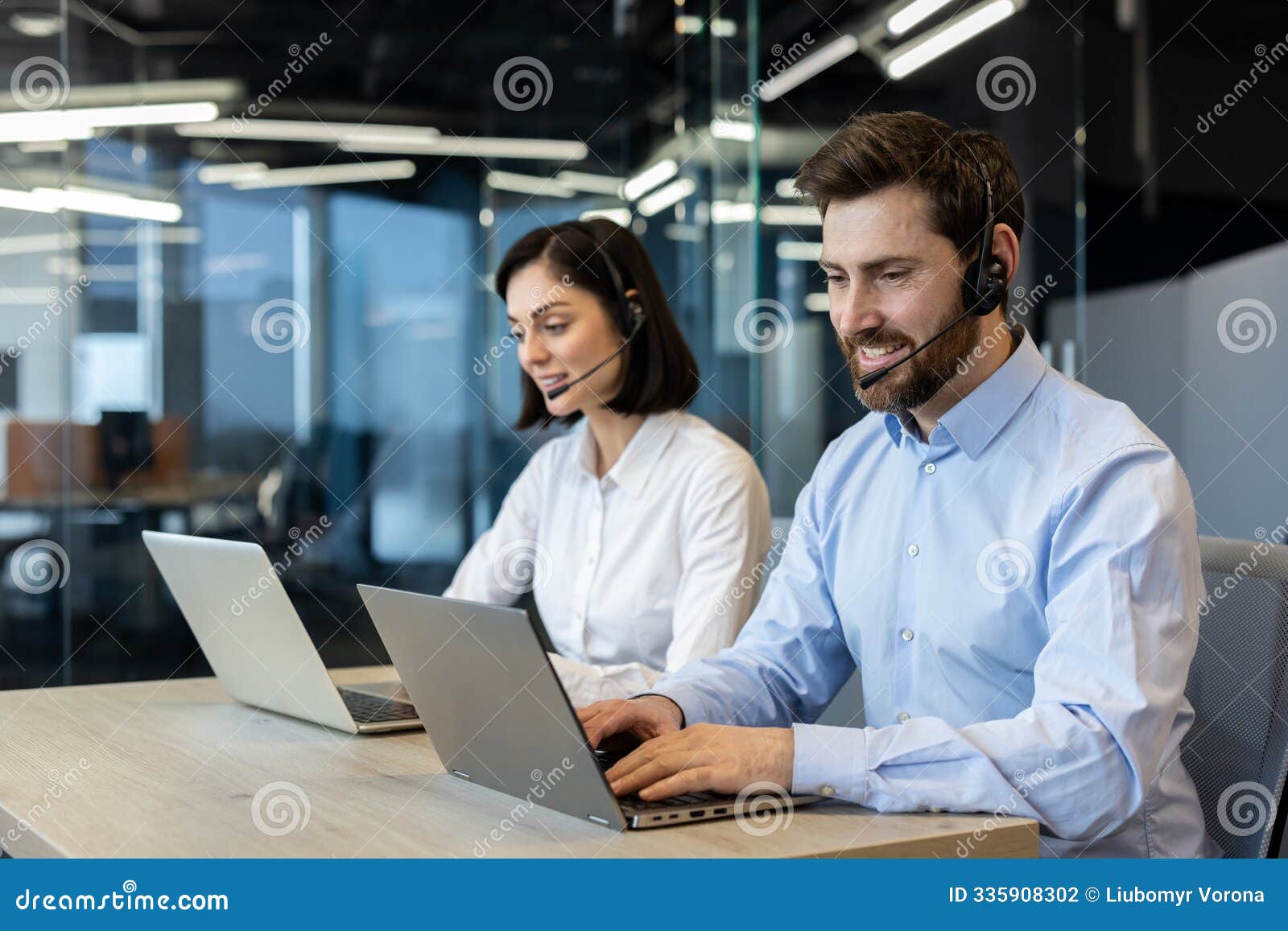 Professional Customer Service Representatives Using Headsets and ...