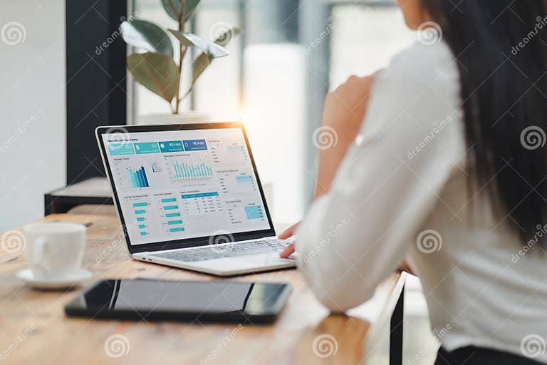 Professional Data Analyst Using Data Visualizations Dashboard On Computer Monitor For Data