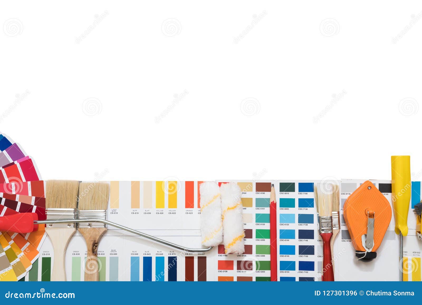 Professional Decorator Drawing on a House Project with Work Tool Stock ...