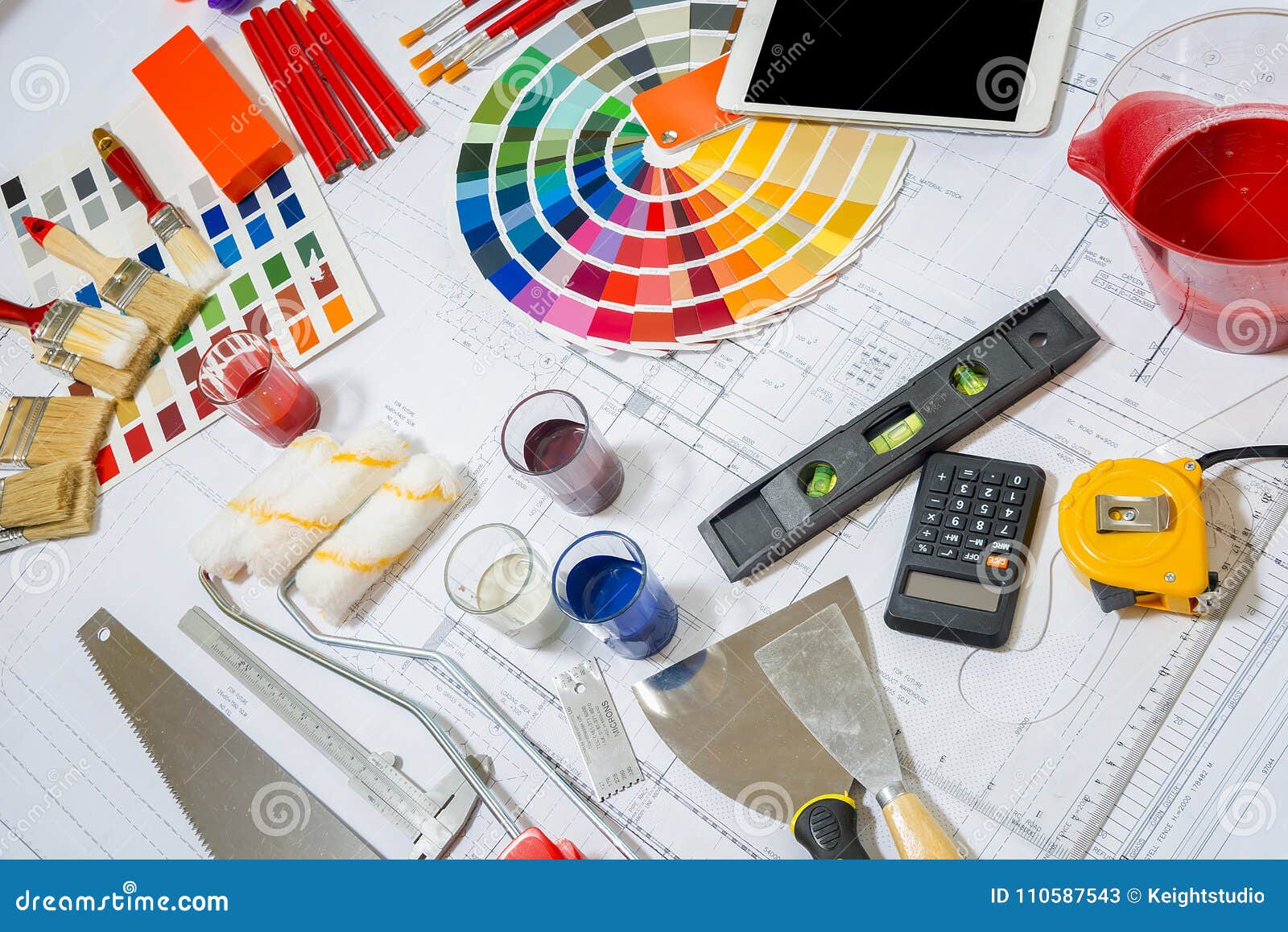 Professional Decorator Using a Digital Tablet, Work Tools. Stock Image ...