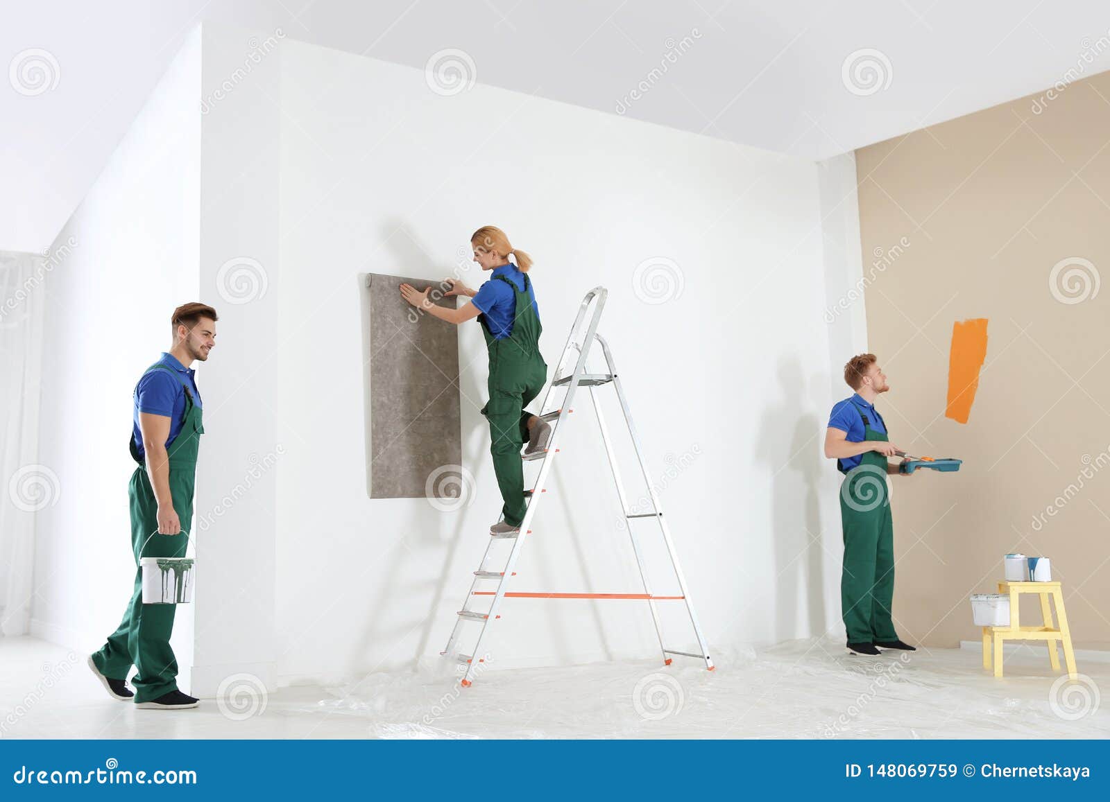 Professional Decorators Working. Home Repair Service Stock Image ...