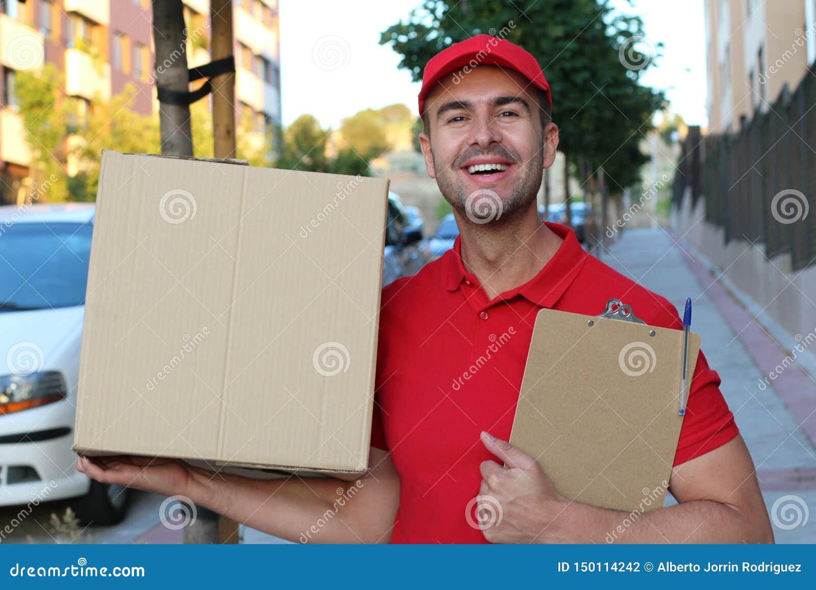 Professional Delivery Man Smiling at Work Stock Photo - Image of ...