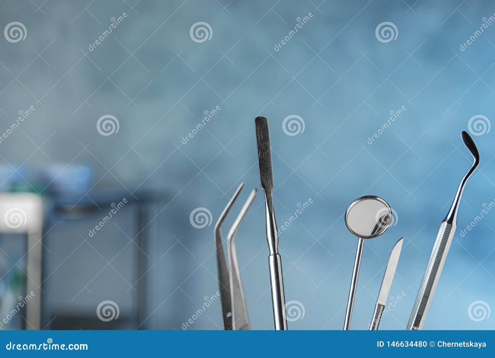 Dentist Tools. Professional Steel Dental Instruments With A Mirror On ...
