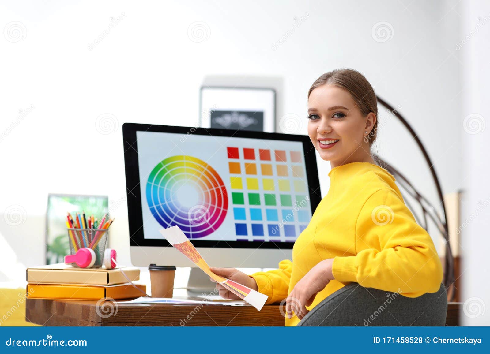 Professional Designer with Color Palettes at Workplace Stock Photo ...