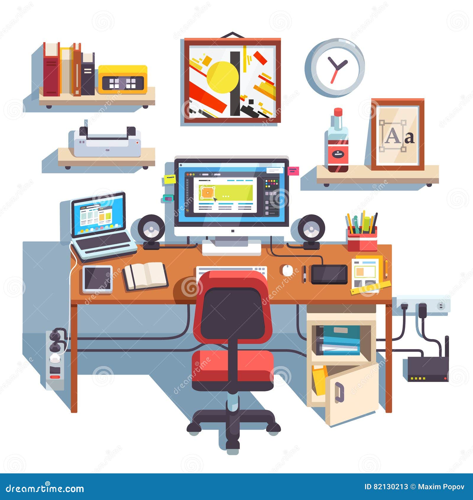 Professional Designer Working Desk Stock Vector - Illustration of ...