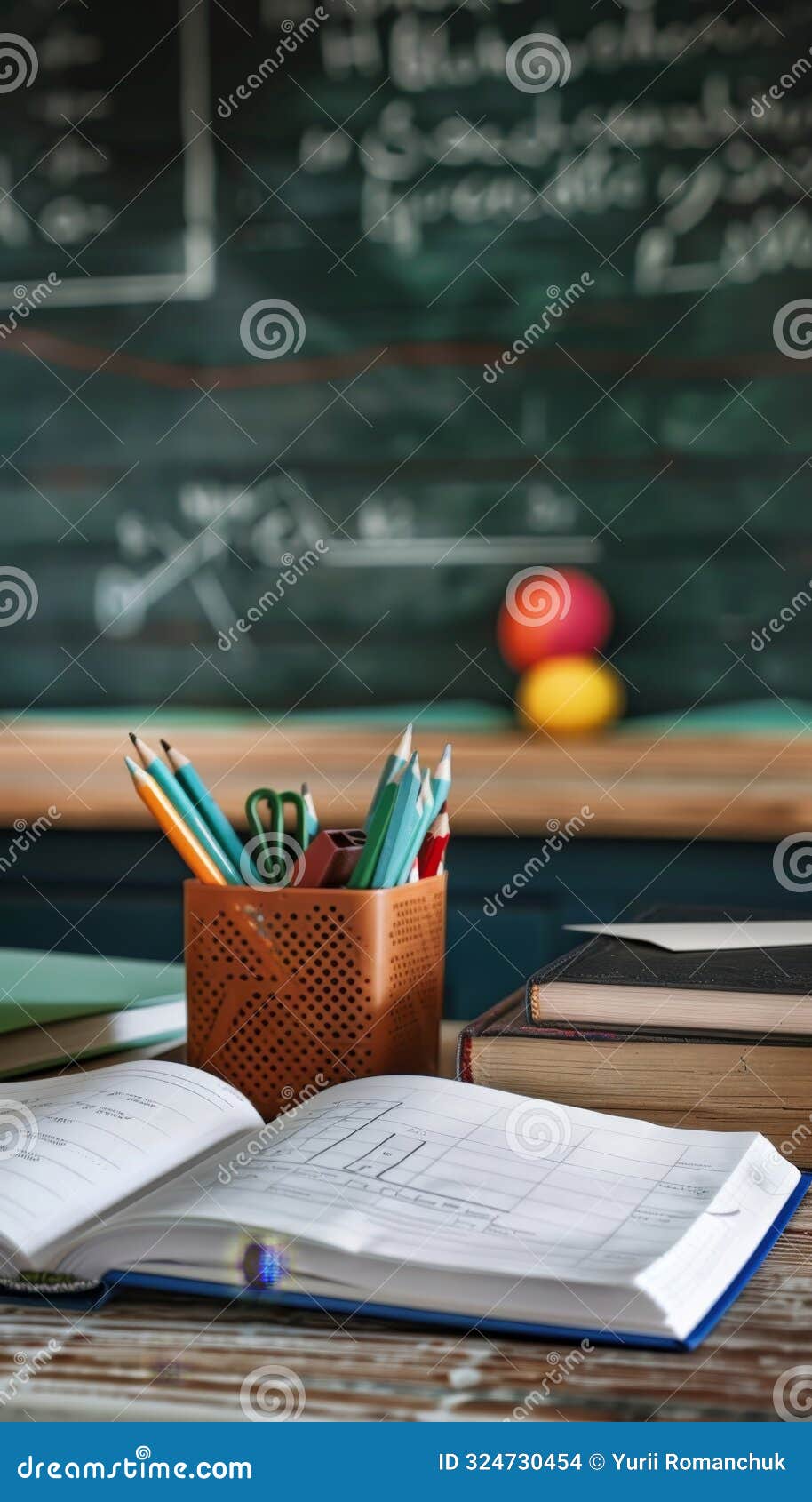 Professional Desk Setup with Books, Workbook, Stationery, and School ...