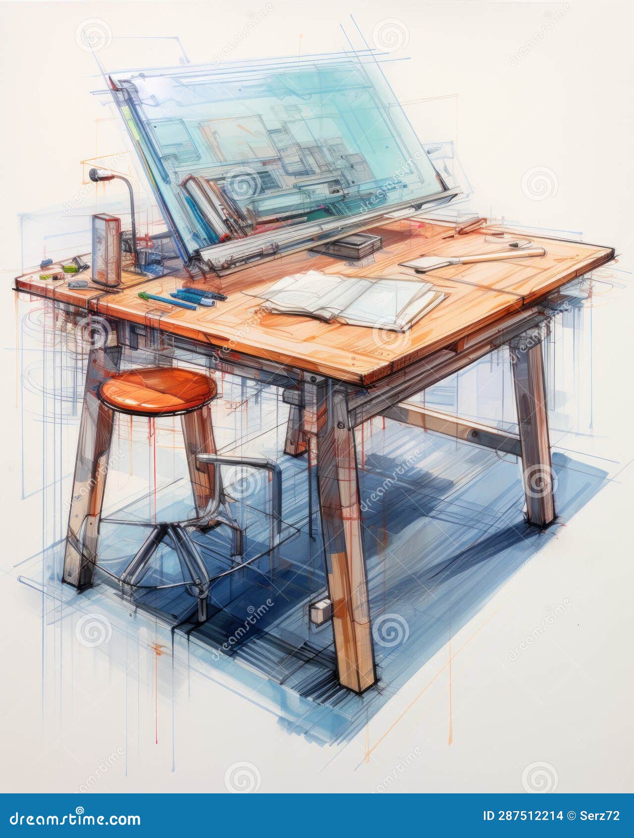 Professional Desktop Sketch Stock Illustration - Illustration of table ...
