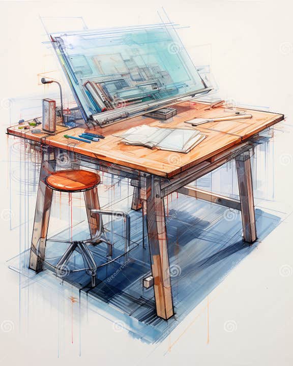Professional Desktop Sketch Stock Photo - Image of table, flat: 287512214