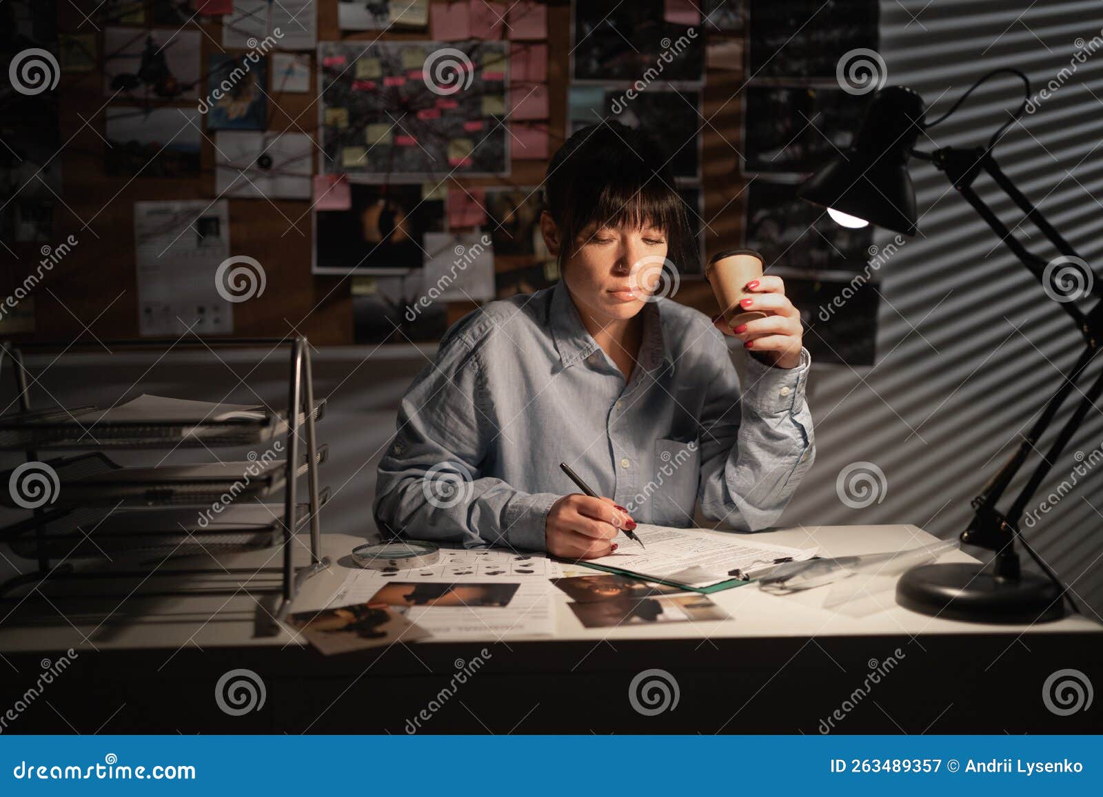 Professional Detective Working on Case in Office. Stock Image - Image ...