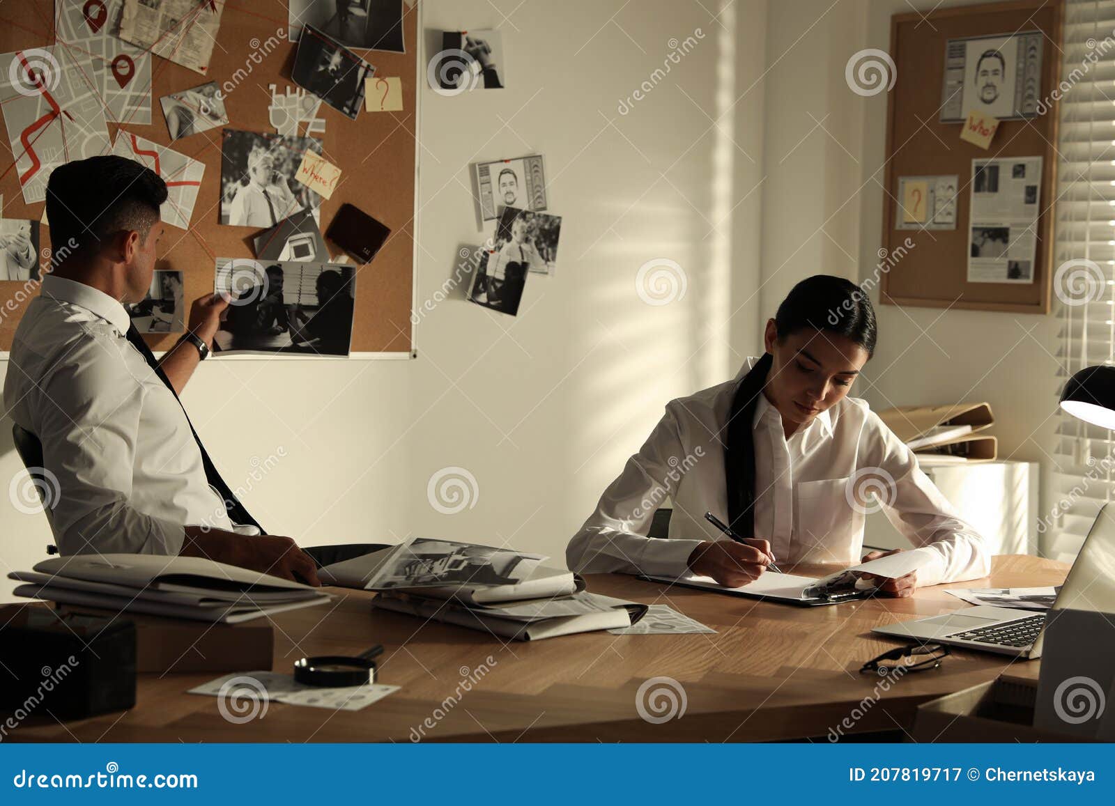 Professional Detectives Working at Desk in Office Stock Image - Image ...