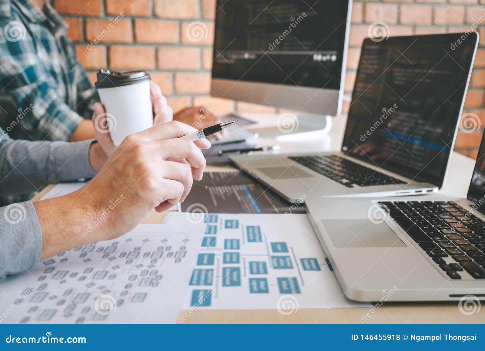 Professional Developer Programmer Cooperation Meeting and Brainstorming and Programming in ...