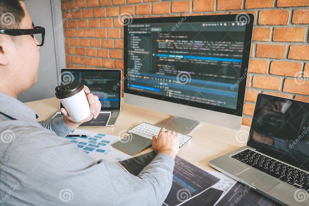 Professional Developer Programmer Working a Software Website Design and Coding Technology ...