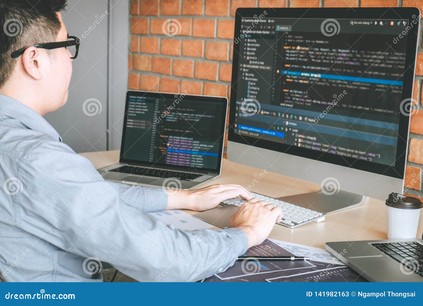 Professional Developer Programmer Working a Software Website Design and Coding Technology ...
