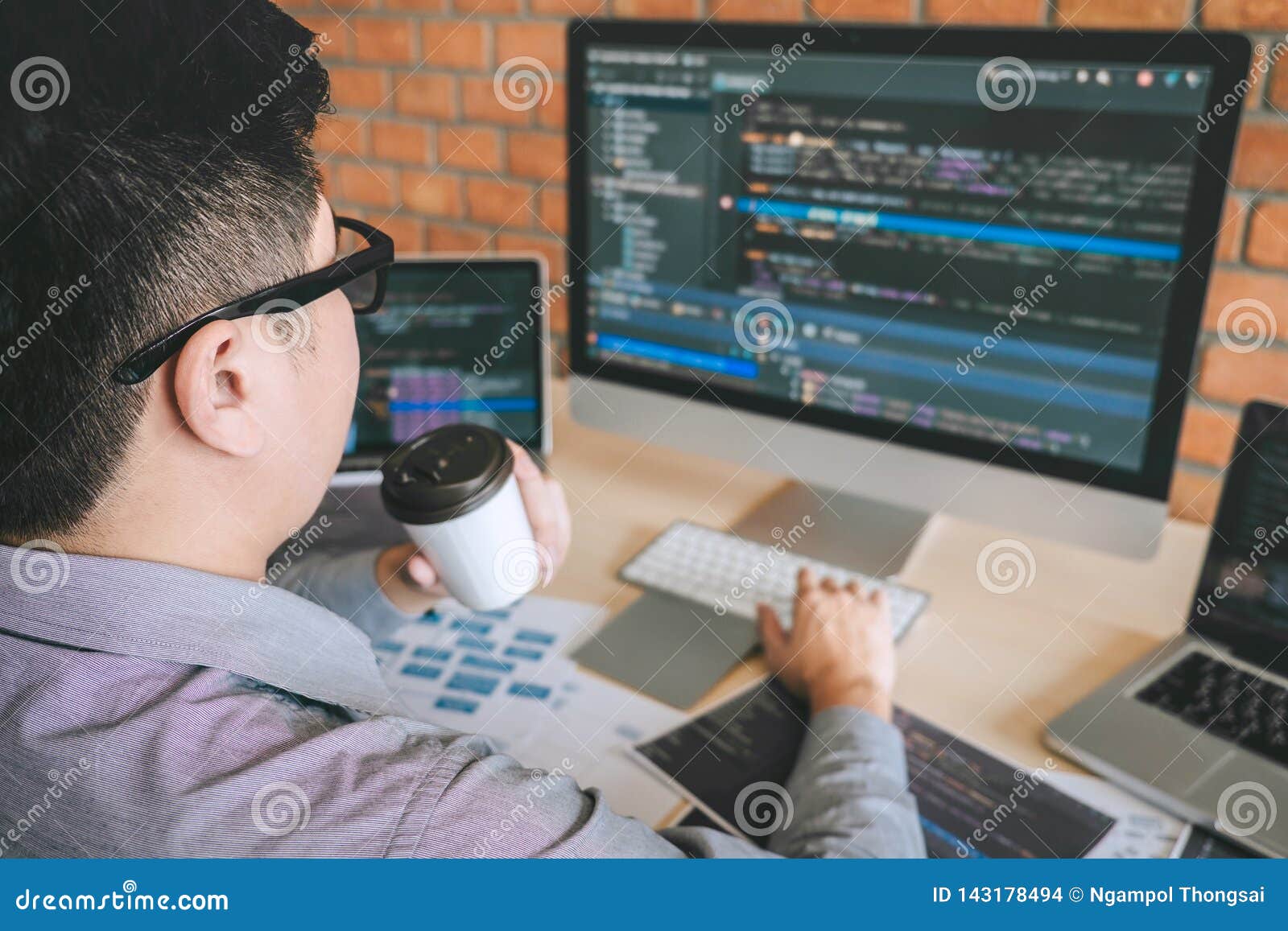 Professional Developer Programmer Working a Software Website Design and ...