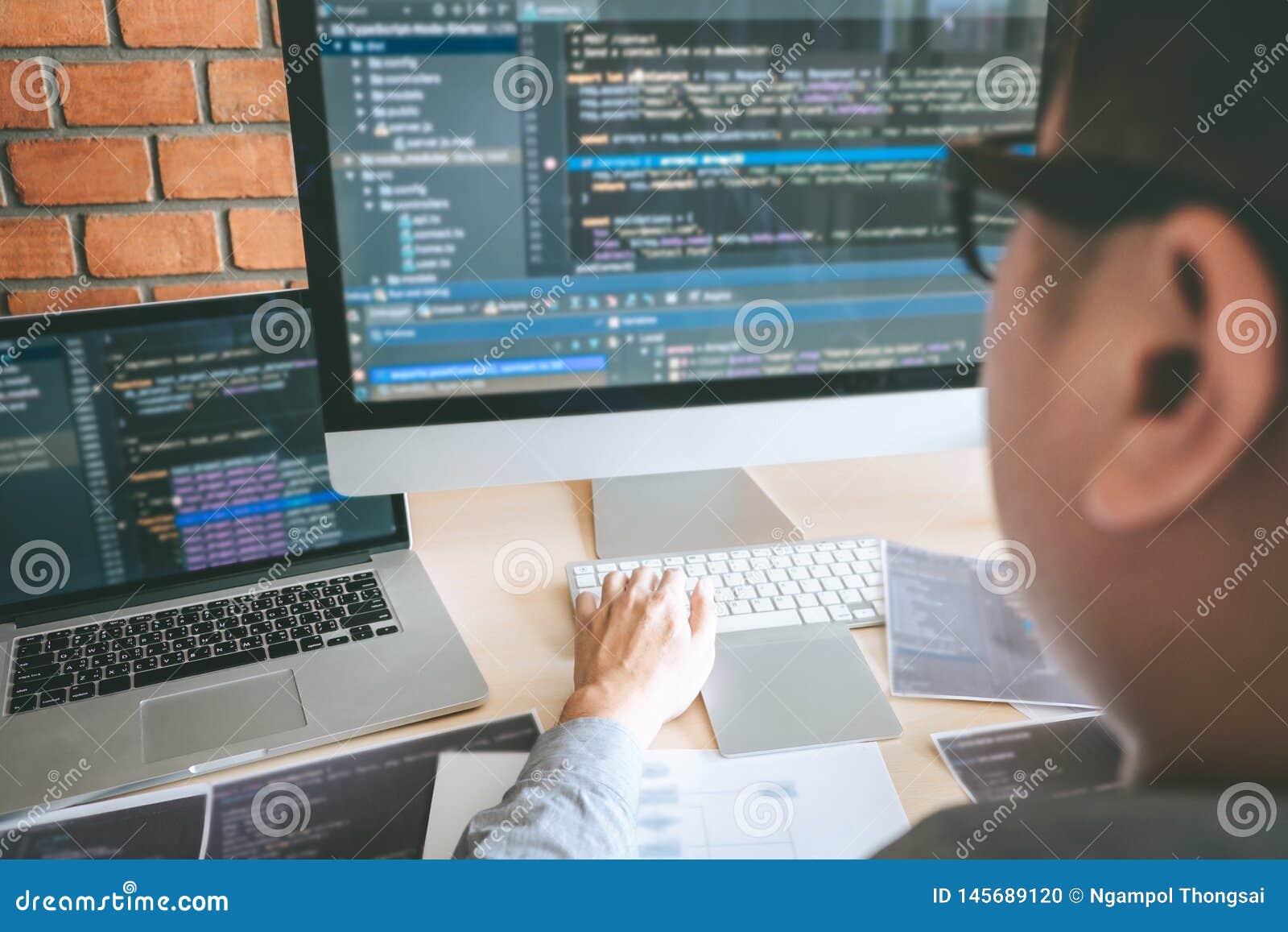 Professional Developer Programmer Working a Software Website Design and ...