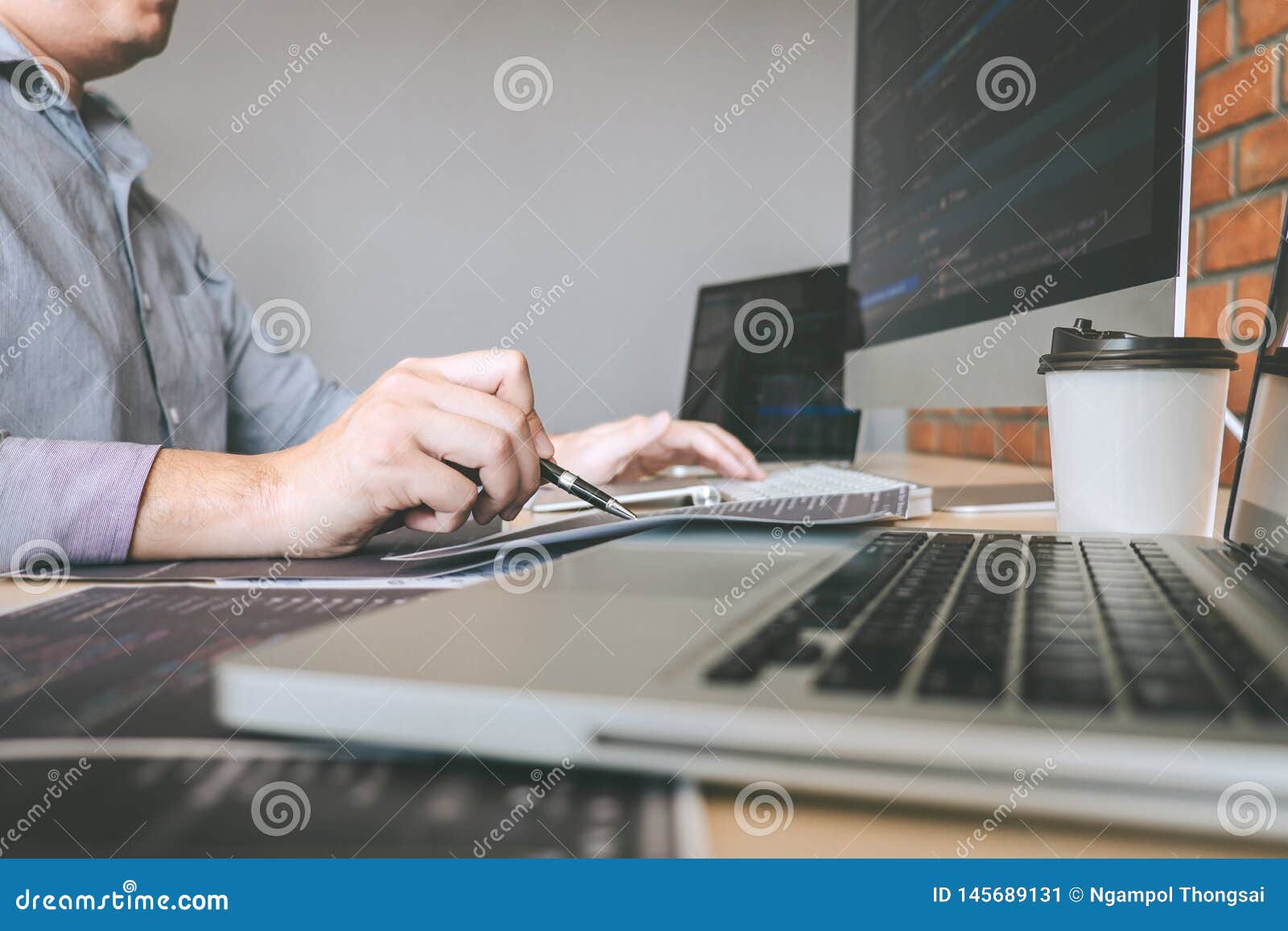 Professional Developer Programmer Working a Software Website Design and Coding Technology ...