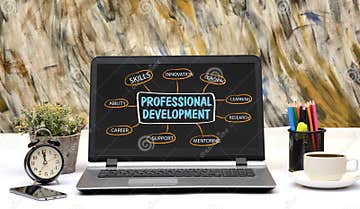 Professional Development Chart Drawing on Office Laptop Screen Stock ...