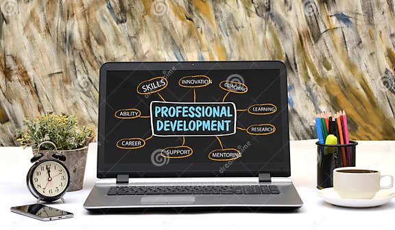 Professional Development Chart Drawing on Office Laptop Screen Stock ...