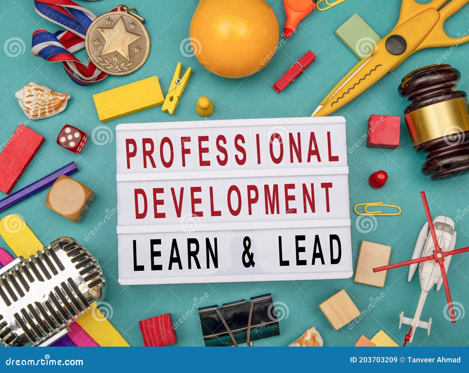 Professional Development Sign with Office Stationery Top View Stock ...