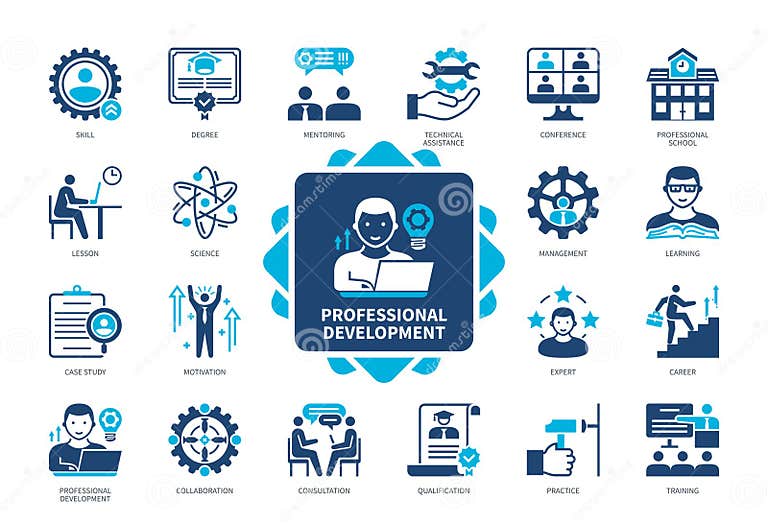 Professional Development Solid Icon Set Stock Illustration - Illustration of practice ...