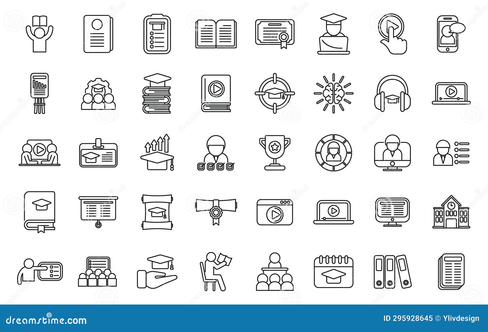 Professional Development of Teachers Icons Set Outline Vector. Webinar ...