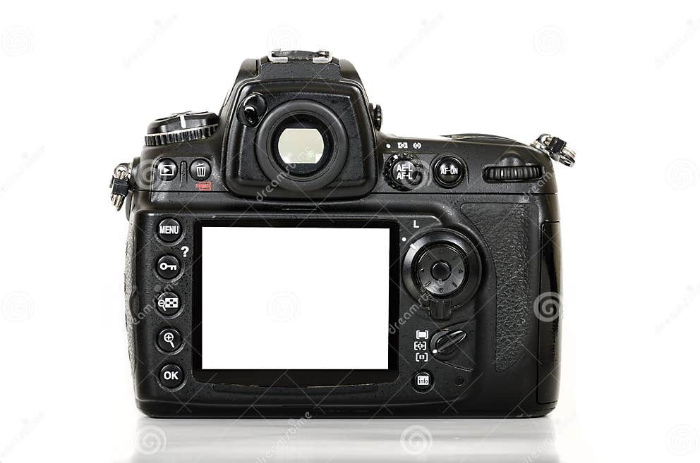 Professional Digital Camera with Blank Screen on White Background Stock ...