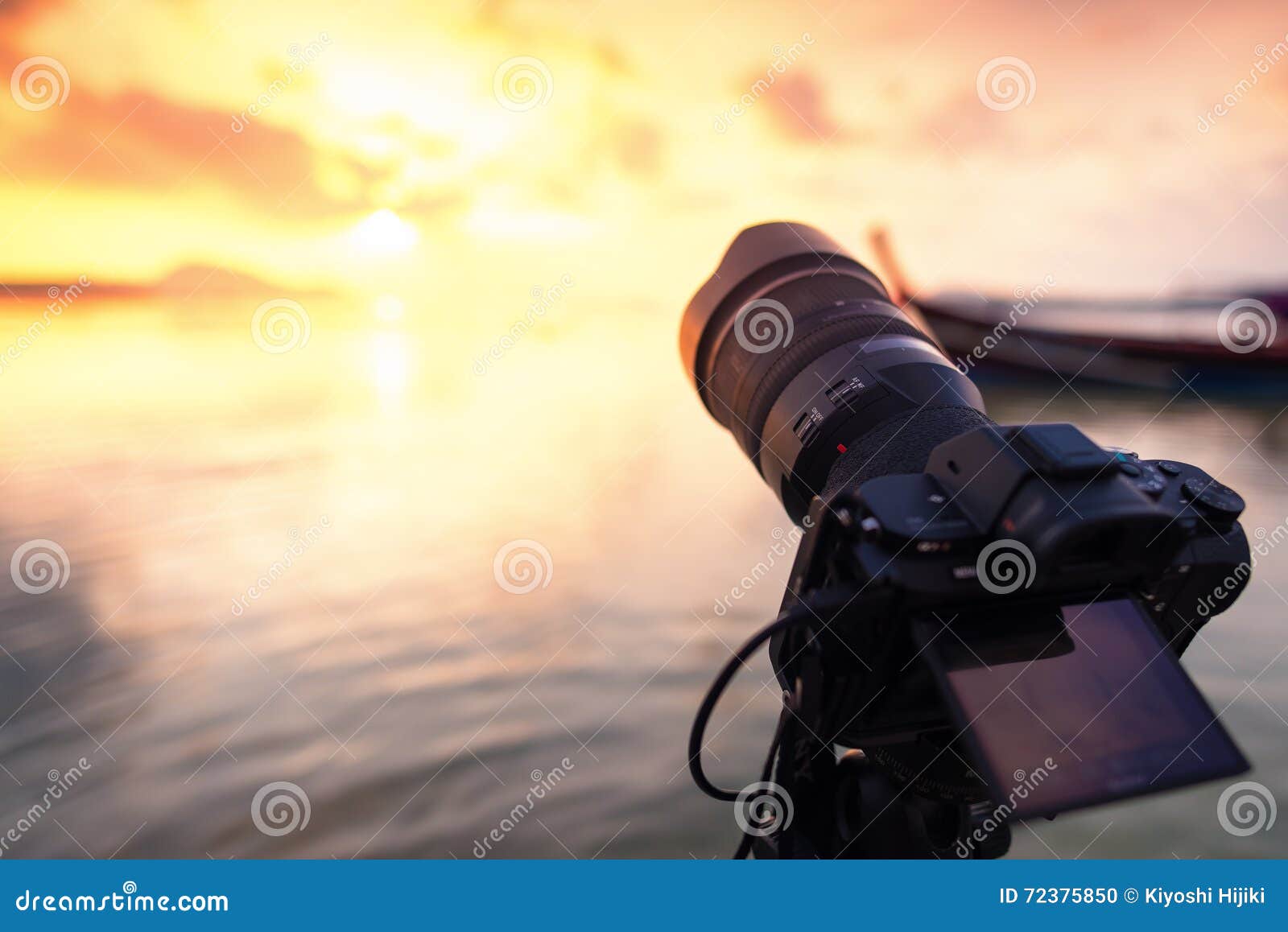 Professional Digital Camera Focus Sunrise View at Beach Stock Photo ...