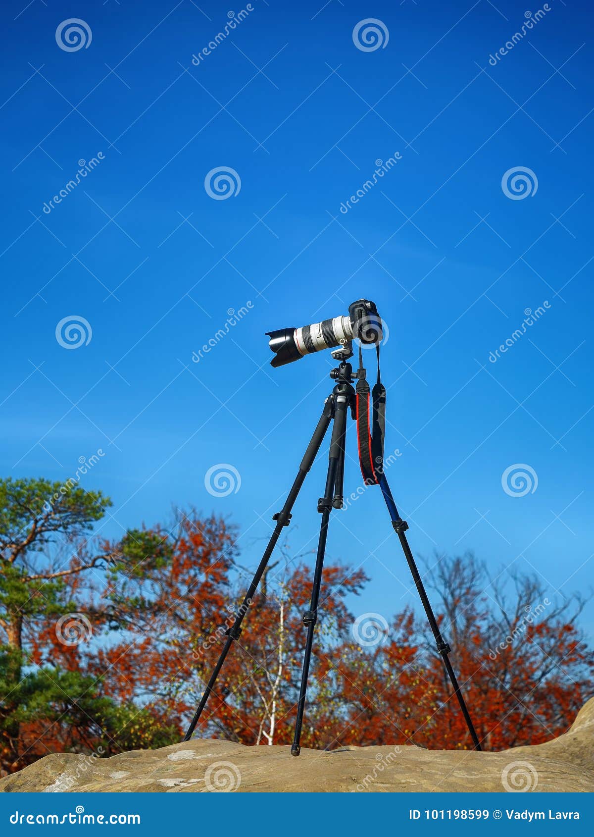 Professional Digital Camera on Top Mountain Stock Image - Image of shot ...