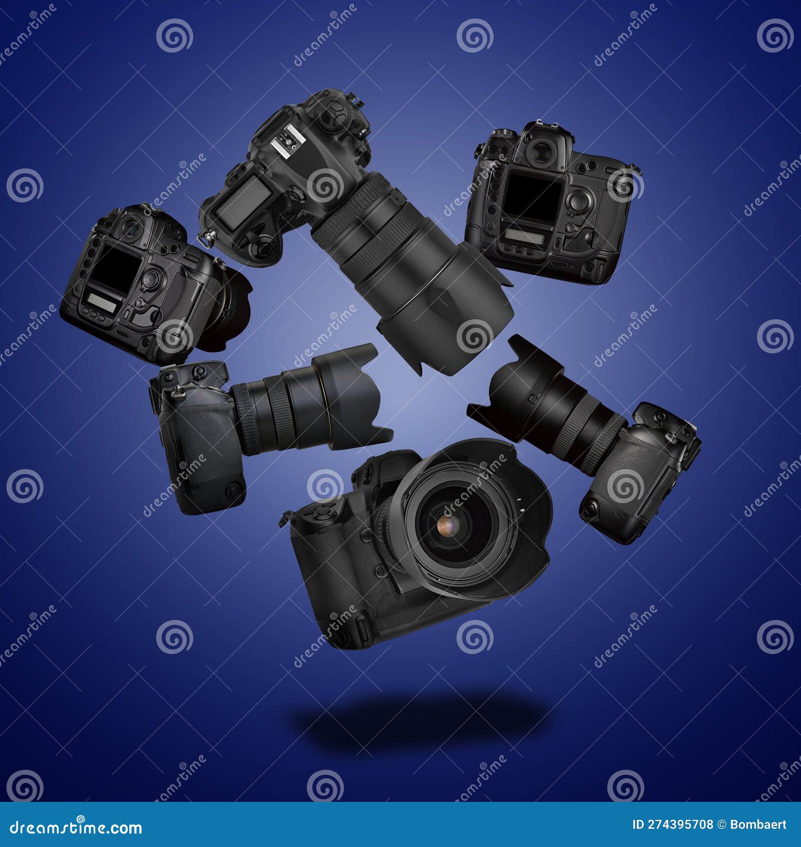 Professional Digital Lens Reflex Camera on Blue Radial Gradient Stock ...