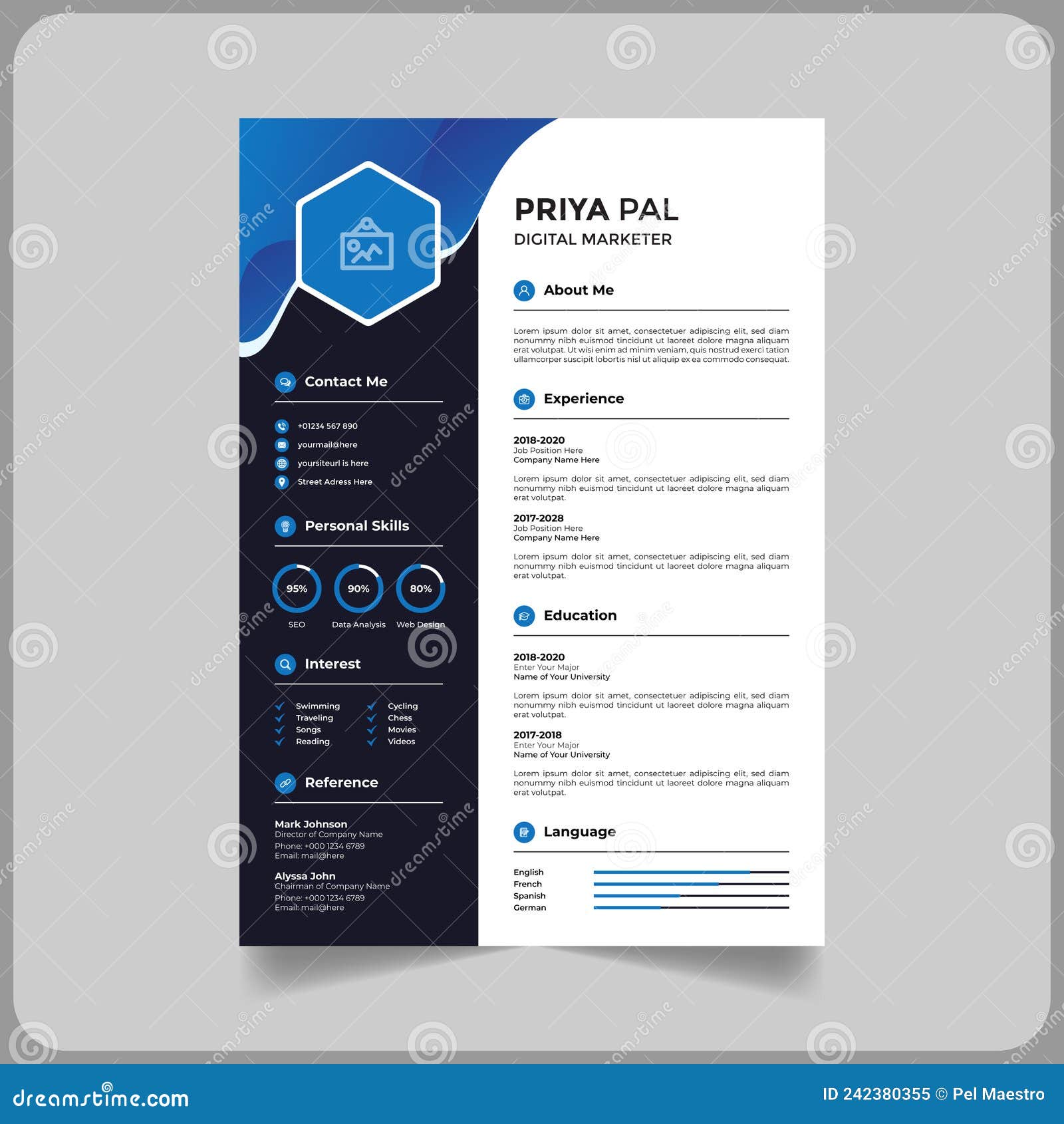 Professional Digital Marketer Cv or Resume Template in Eps Stock Vector ...