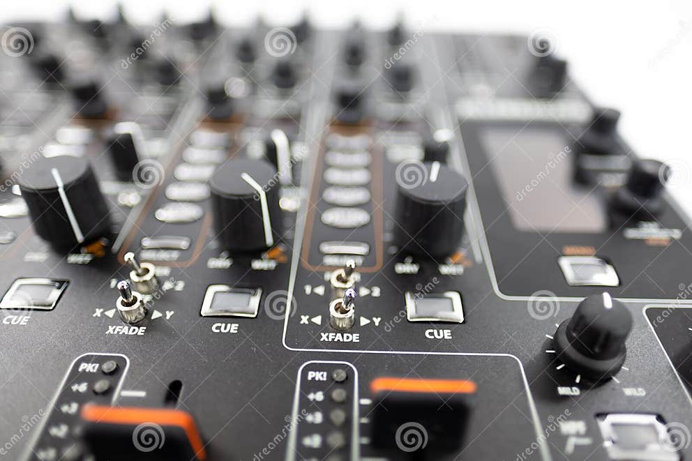 Professional DJ Mixer with Detailed View of Controls and Adjustment ...